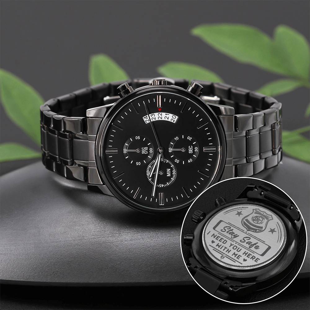 Stay Safe-Police Offficer Engraved Watch