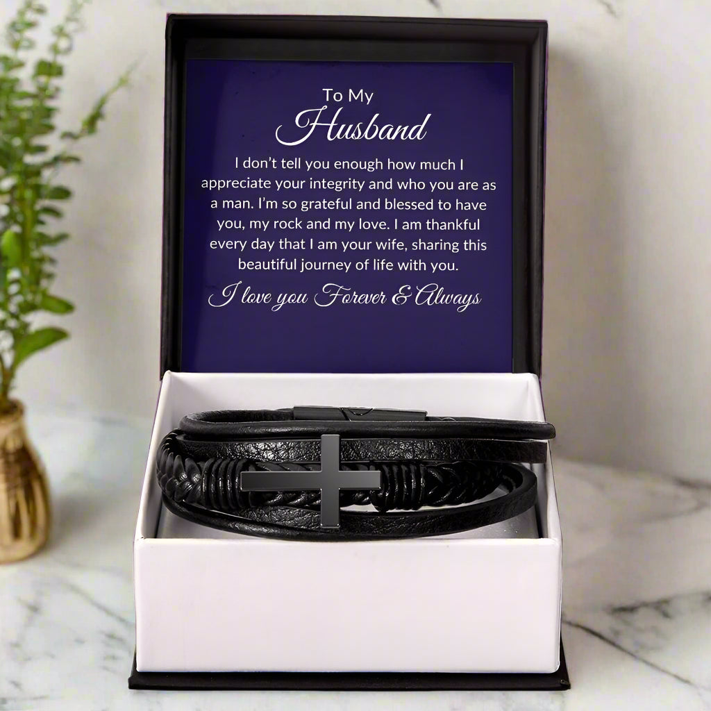 To My Husband, A Man of Integrity Cross Bracelet